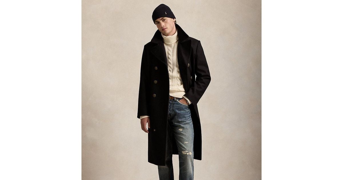 Ralph Lauren Wool-Blend Melton Topcoat in Black for Men | Lyst
