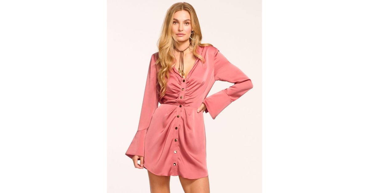 Ramy Brook Katelyn Long Sleeve Ruched Mini Dress in Pink | Lyst
