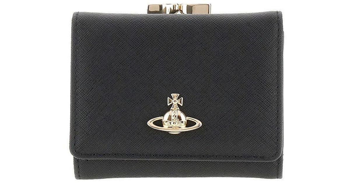 Vivienne Westwood Saffiano Leather Small 'Frame' Wallet in Black | Lyst