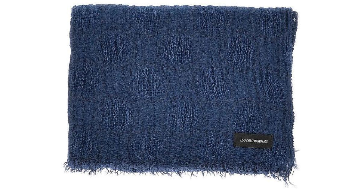 Emporio Armani Gauzed Linen-Blend Stole With Pois Effect in Blue | Lyst