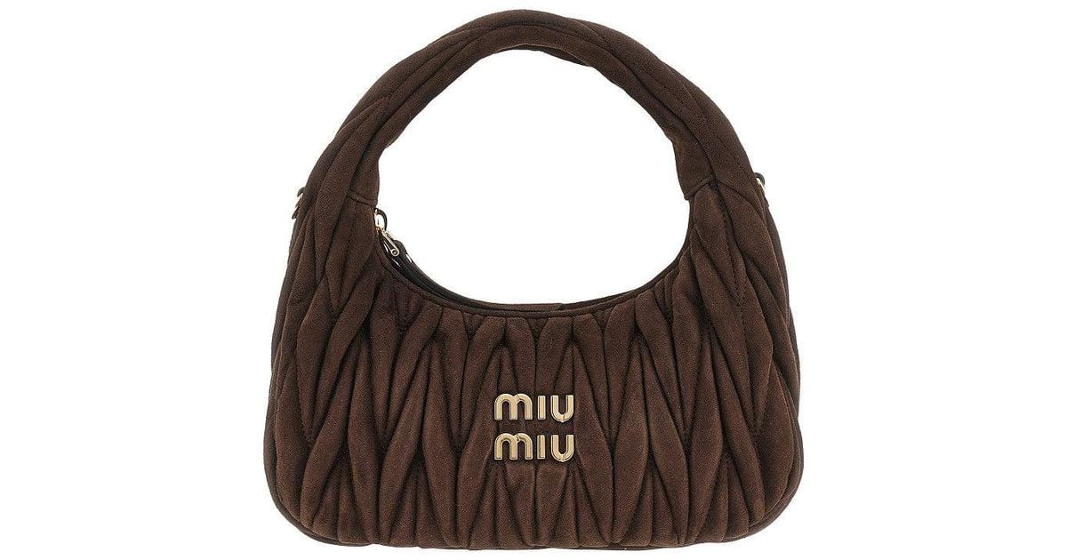 Miu Miu Small Miu Wander Suede Leather Hobo Bag in Brown | Lyst
