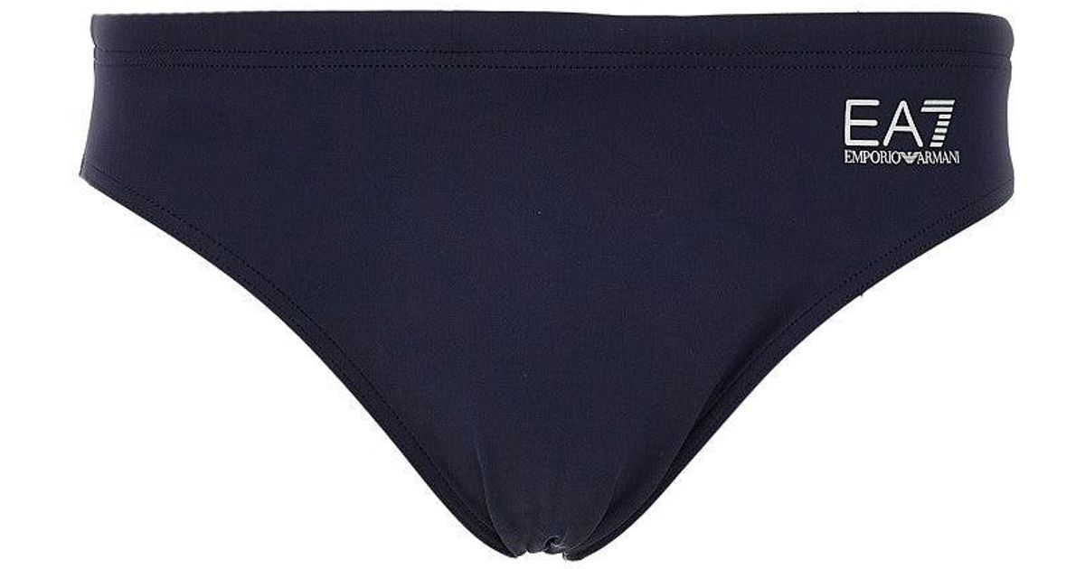 EA7 Logo Print Swim Brief in Blue for Men | Lyst
