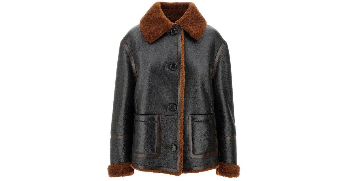 Bally Leather Jacket With Shearling Lining in Black | Lyst