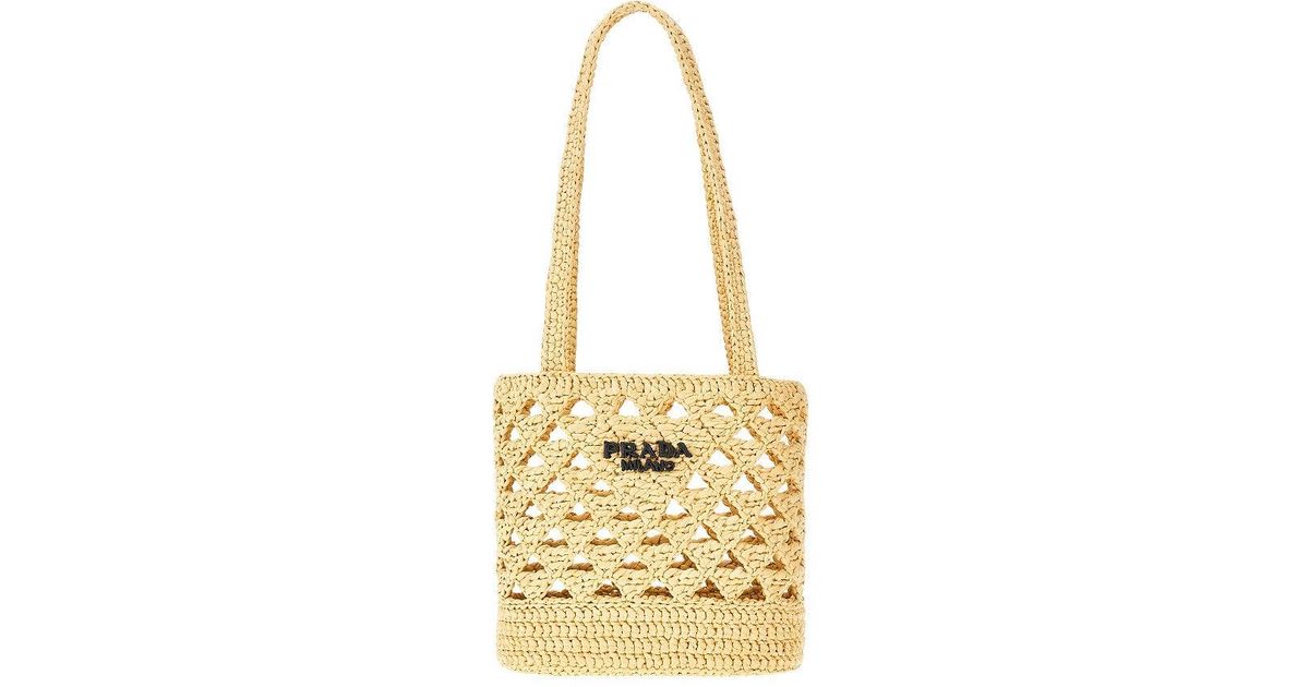 Prada Crochet Raffia Shopping Bag in Metallic | Lyst UK