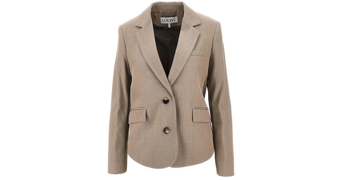 Loewe Wool Jacket With Gathered Back Hem in Natural | Lyst UK