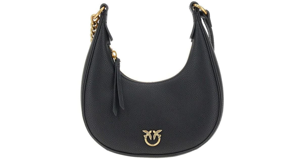 Pinko Grained Leather Mini Brioche Hobo Bag in Black | Lyst