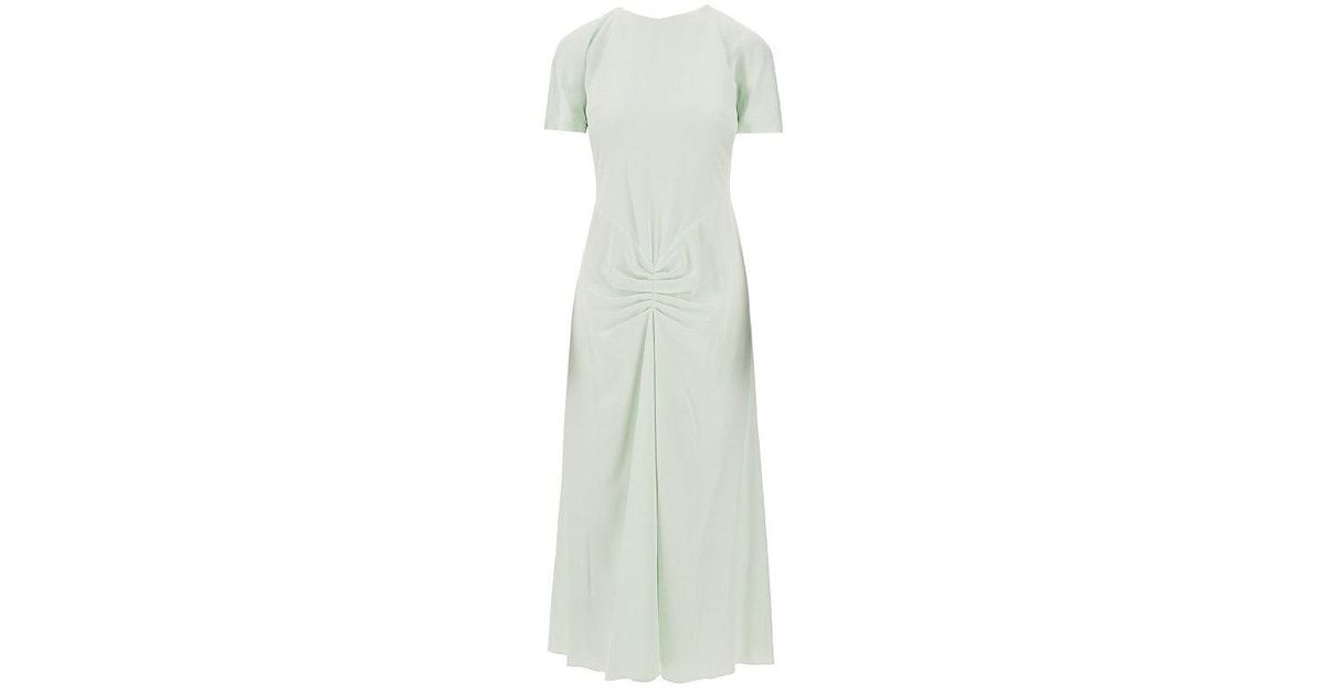 Victoria Beckham Crepe Satin Gathered Midi Dress in Green | Lyst UK