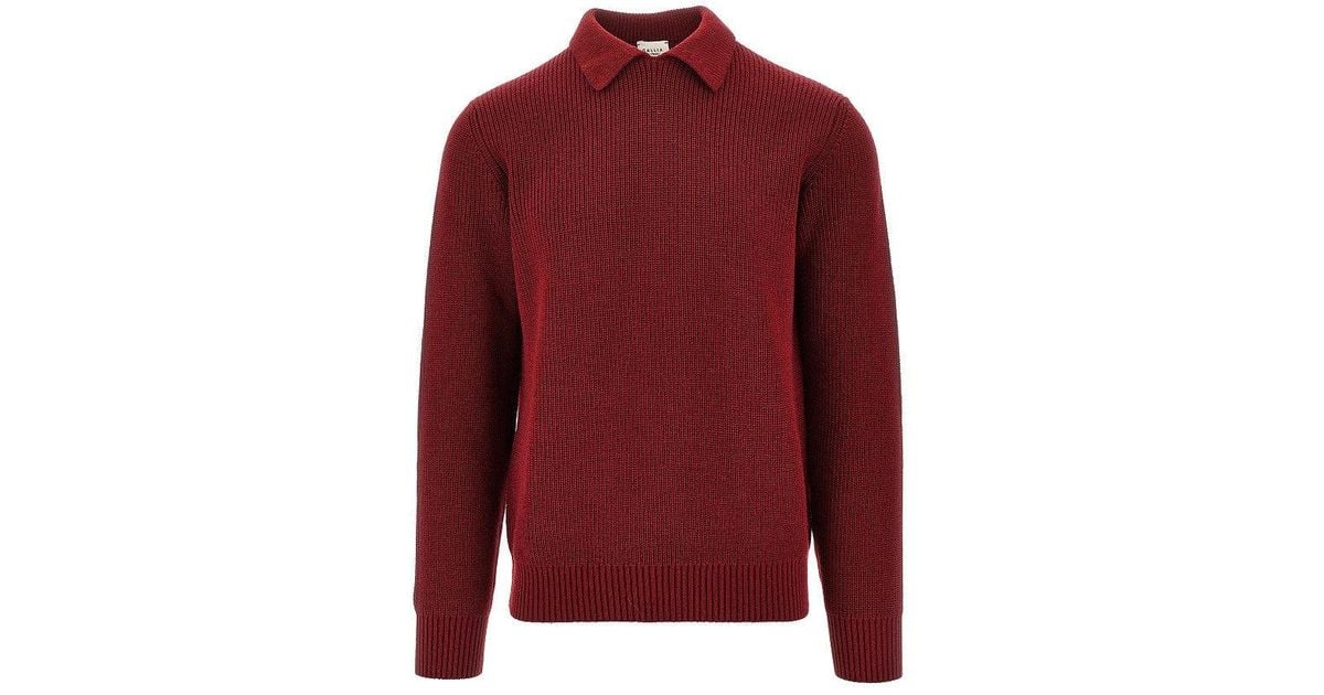 GALLIA KNIT Merino Wool Sweater With Collar in Red for Men | Lyst UK