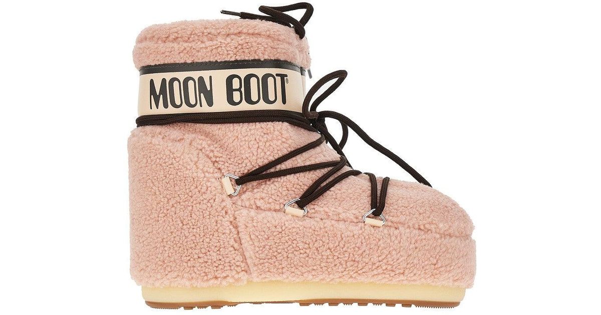 Moon Boot 'Icon Low Glance' Teddy Boots in Pink | Lyst