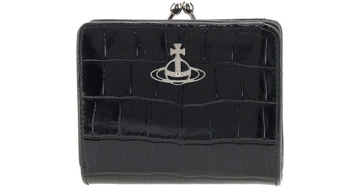 Vivienne Westwood Orb Logo Croco-Embossed Leather Wallet in Black | Lyst