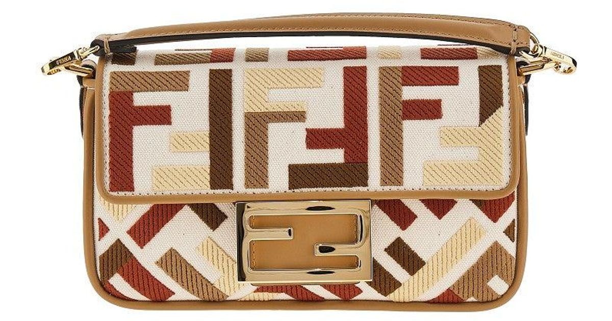 Fendi Ff Fabric Mini 'Baguette' Bag in Brown | Lyst UK
