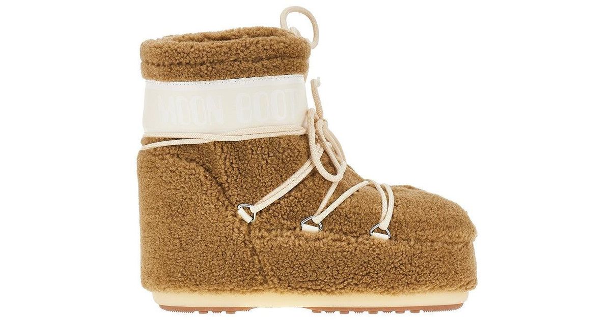 Moon Boot 'Icon Low Glance' Teddy Boots in Brown | Lyst
