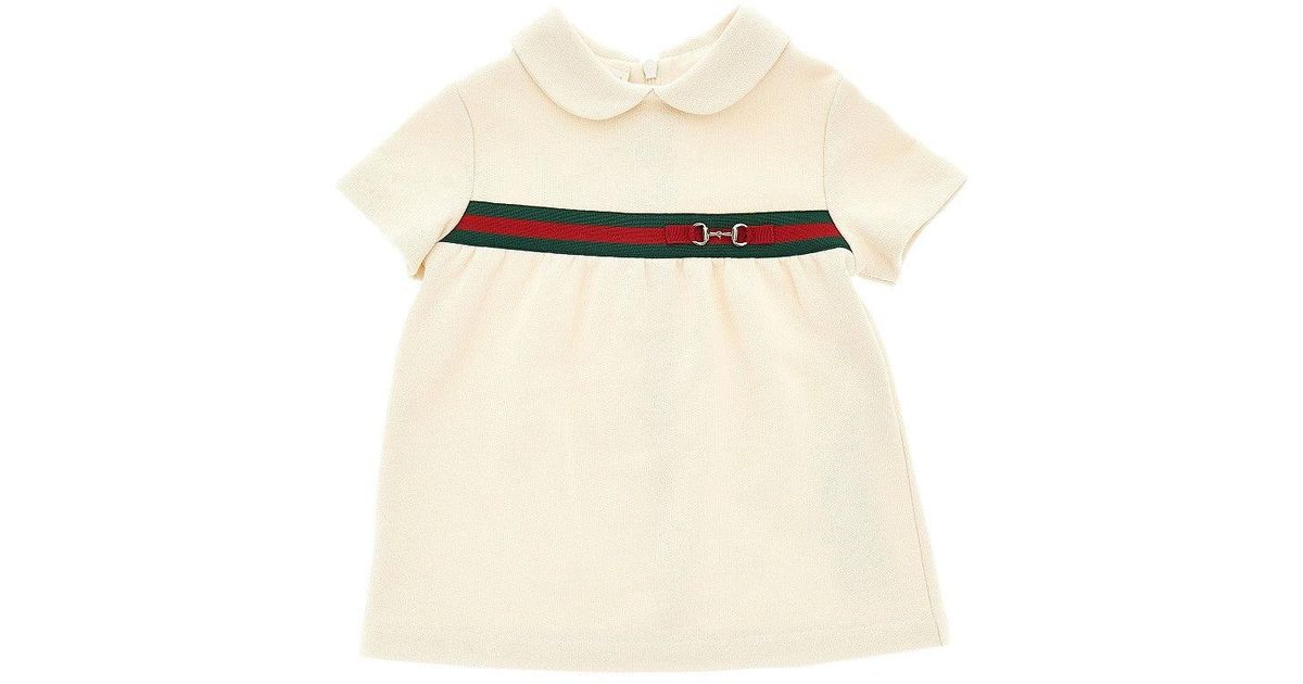 Gucci Mini Dress With Web Ribbon And Horsebit Kids in Natural | Lyst UK