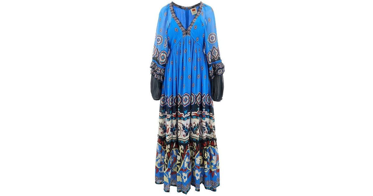 FARM Rio Ainika Tiles Georgette Maxi Dress in Blue | Lyst