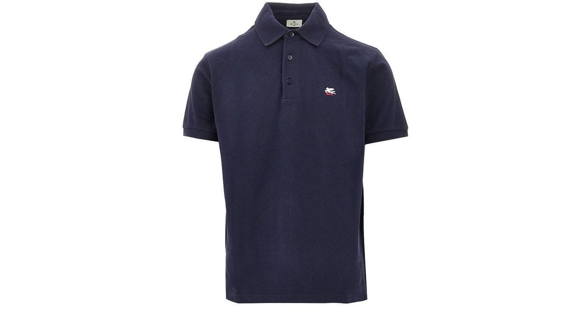 Etro Logo Embroidery Piquet Polo Shirt in Blue for Men | Lyst UK