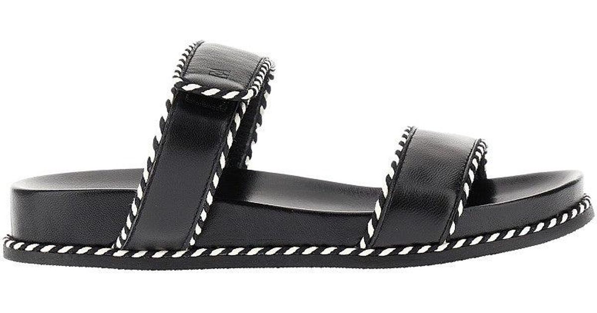 Emporio Armani Nappa Leather Double-Strap Slides in Black | Lyst