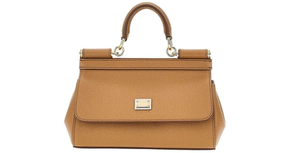 Dolce & Gabbana Dauphine Leather Small 'Sicily' Bag in Brown | Lyst UK