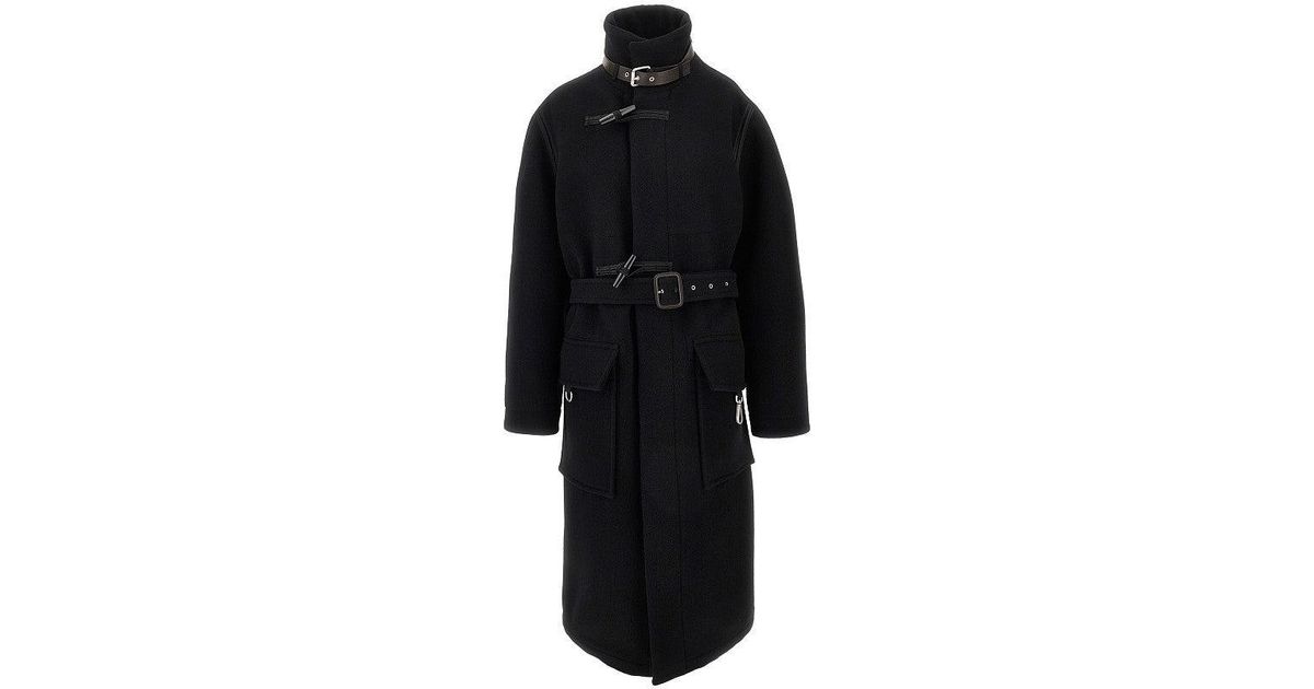 Lemaire Double Wool Long Duffle Coat in Black | Lyst