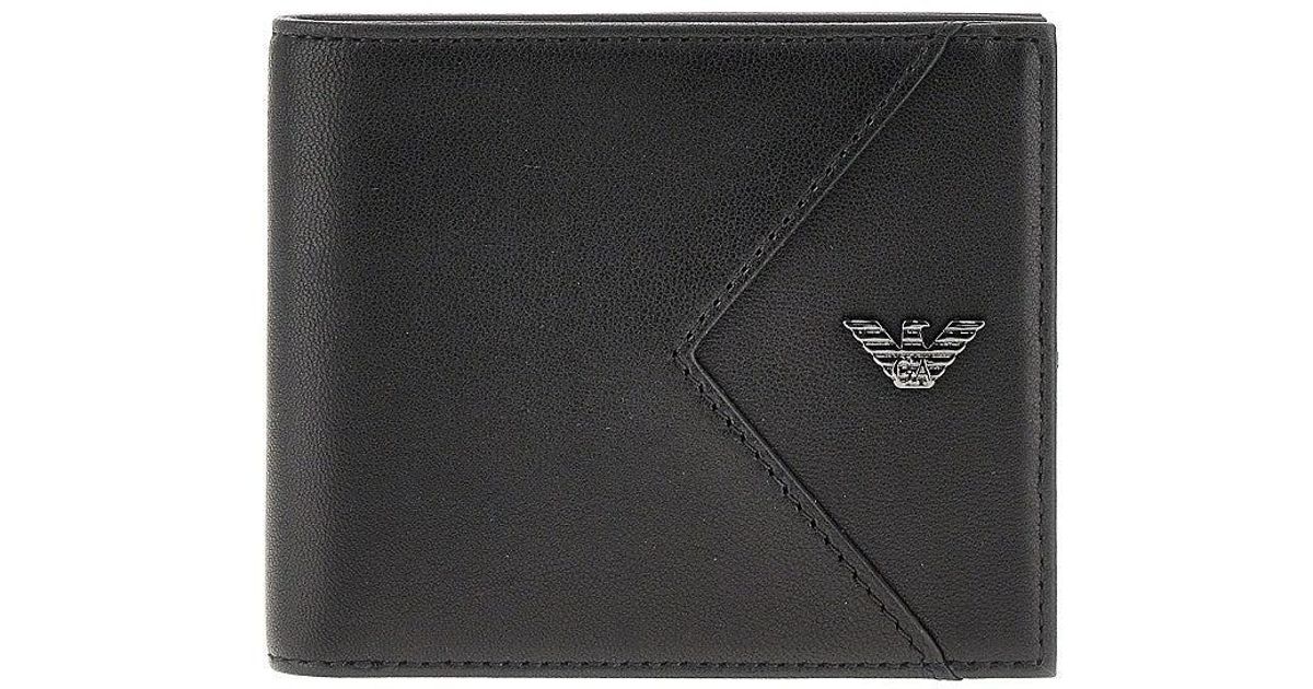 Emporio Armani Nappa Leather Bi-Fold Wallet in Black for Men | Lyst UK