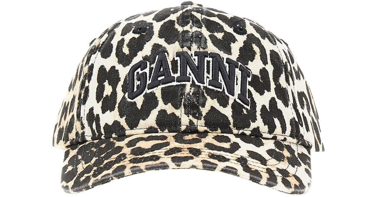 Ganni Leopard-Print Organic Cotton Baseball Hat in Black | Lyst UK