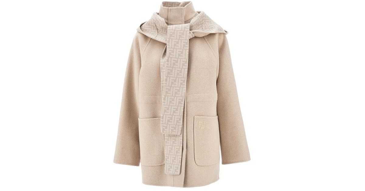 Fendi Wool Blouson Jacket With Detachable Hood in Natural | Lyst
