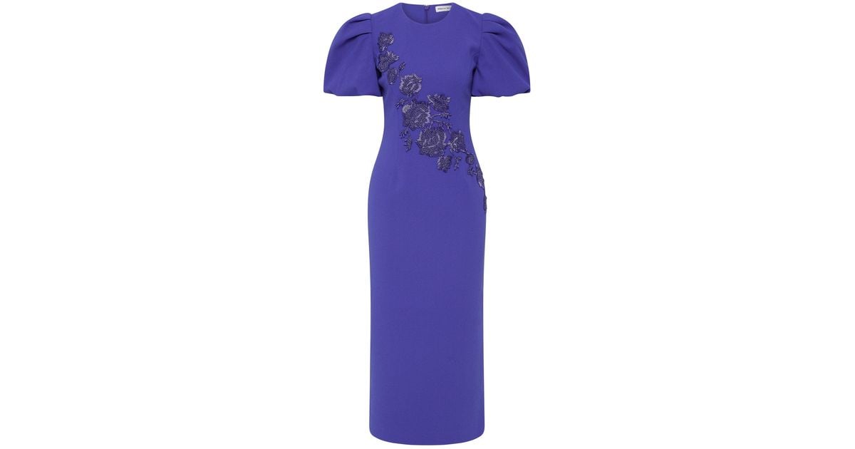 Rebecca Vallance Evolet Puff Sleeve Midi Dress in Blue | Lyst
