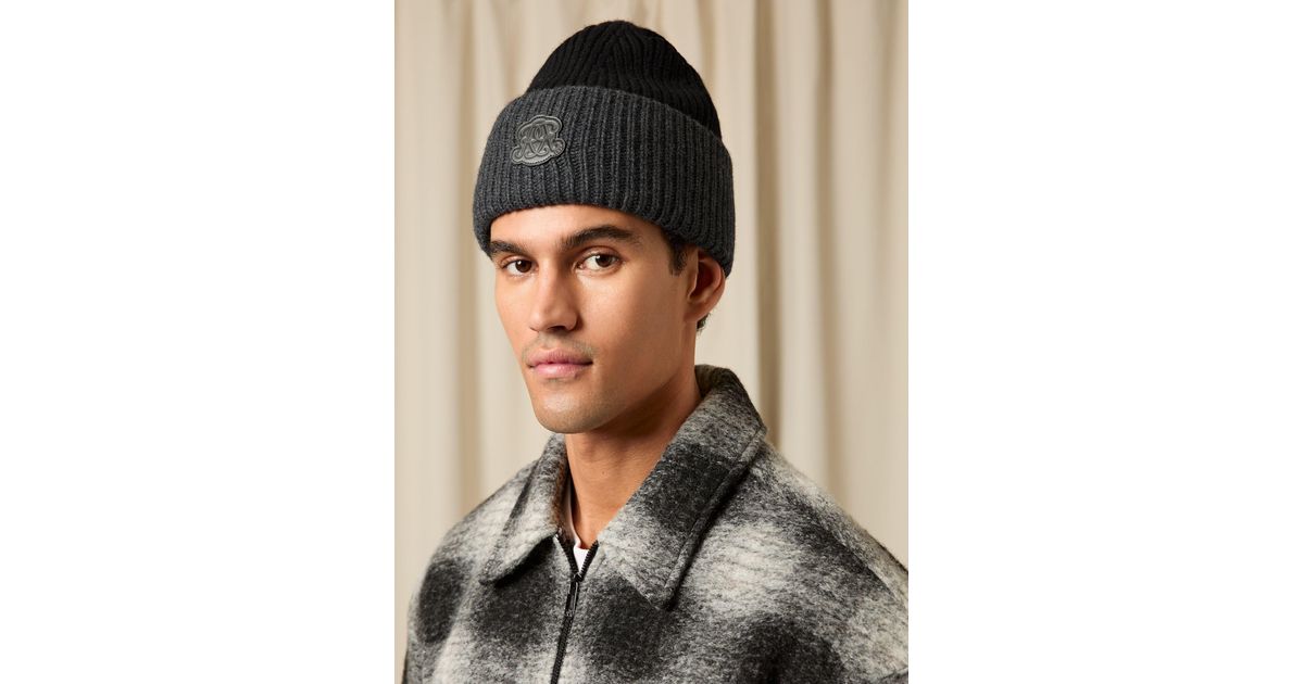 Reiss Aden - Black Monogram Appliqué Wool Beanie, One for Men | Lyst
