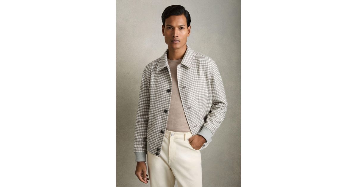 Reiss Soft/ Dogtooth-Check Blouson Jacket in Brown for Men | Lyst