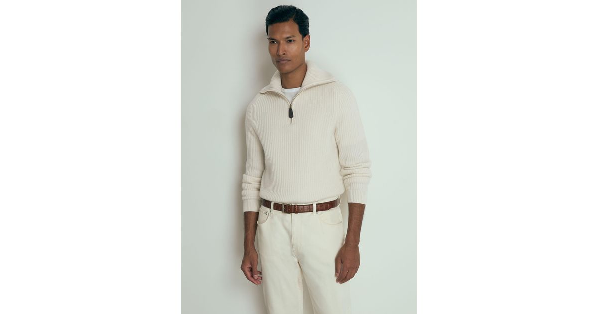 Reiss Santo - White Atelier Ribbed-cashmere Funnel-neck Jumper, L in ...