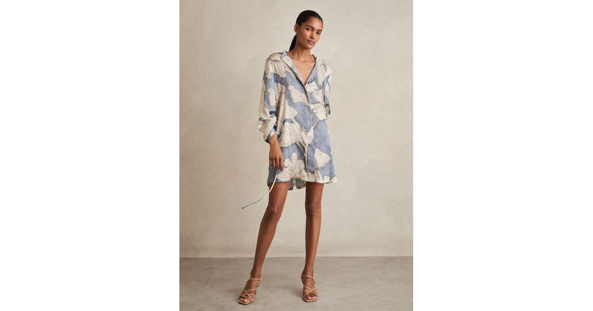 Reiss Floral Print Cut-Out Shirt Dress in Natural | Lyst UK