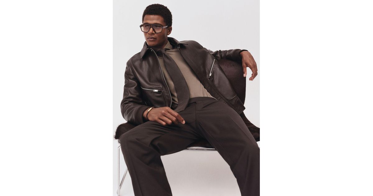 Reiss Burnished-Leather Zip-Through Jacket in Black for Men | Lyst UK