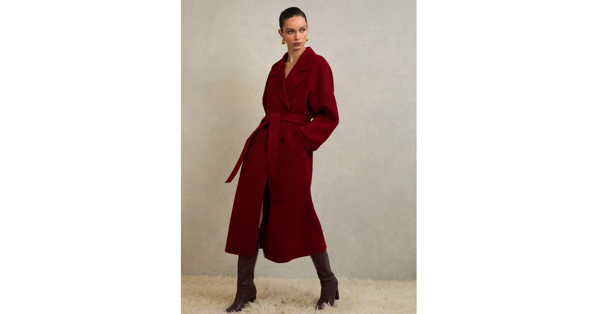 Reiss Atelier Wool Blindseam Belted Coat in Red | Lyst