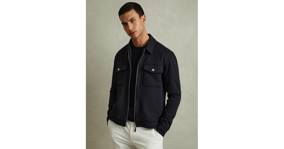 Reiss Premium Interlock Zip-Through Overshirt in Black for Men | Lyst