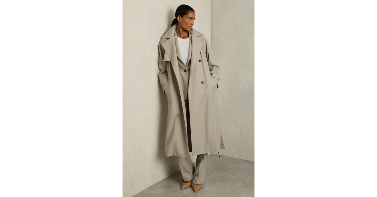 Reiss Wool-Blend Double-Breasted Trench Coat in Natural | Lyst