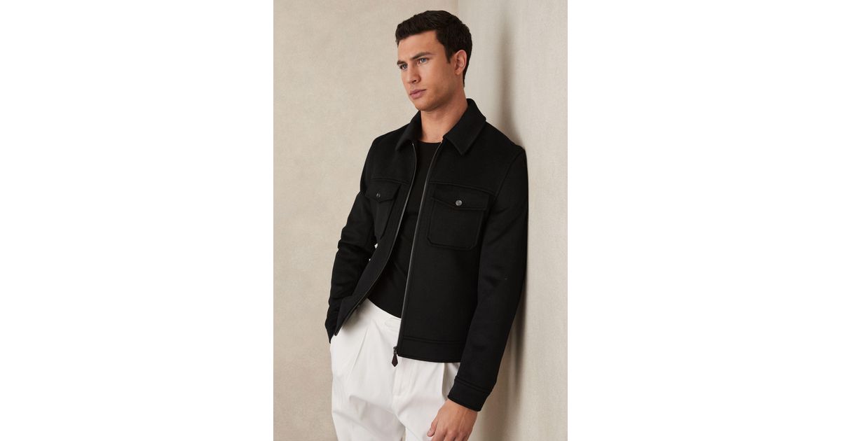 Reiss Zip-Through Trucker Jacket With Wool in Black for Men | Lyst