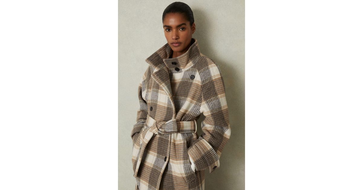 Reiss Piper - Neutral Check Wool Blend Check Double Breasted Coat in ...