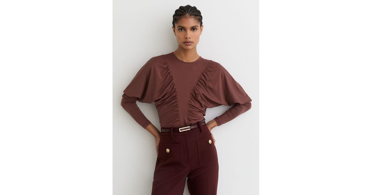 Reiss Ruched Jersey Long-Sleeve Top in Red | Lyst UK