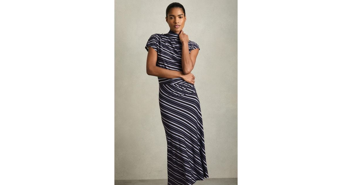 Reiss Dillon - Blue Petite Stripe-print Draped Midi Dress, Xl | Lyst