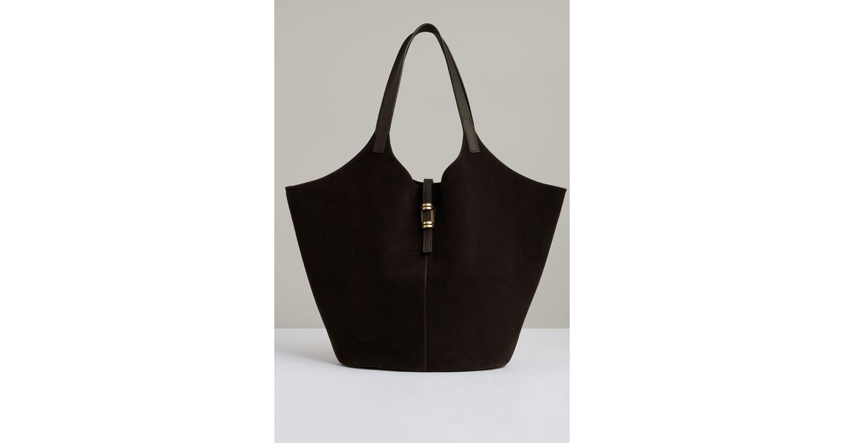 Reiss Lyra - Chocolate Leather And Suede Tote Bag, One in Black | Lyst