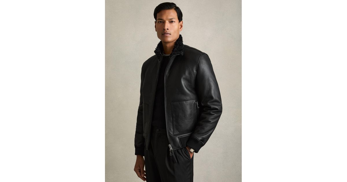 Reiss Curtis Jacket Sheepskin Plain in Black for Men | Lyst UK