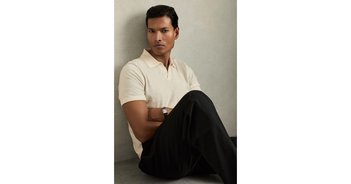 Reiss Duchie - Snow White Merino Wool Open-collar Polo Shirt, M in ...