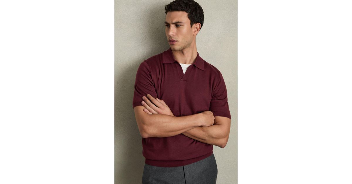 Reiss Duchie - Claret Red Merino Wool Open-collar Polo Shirt, Xs in ...