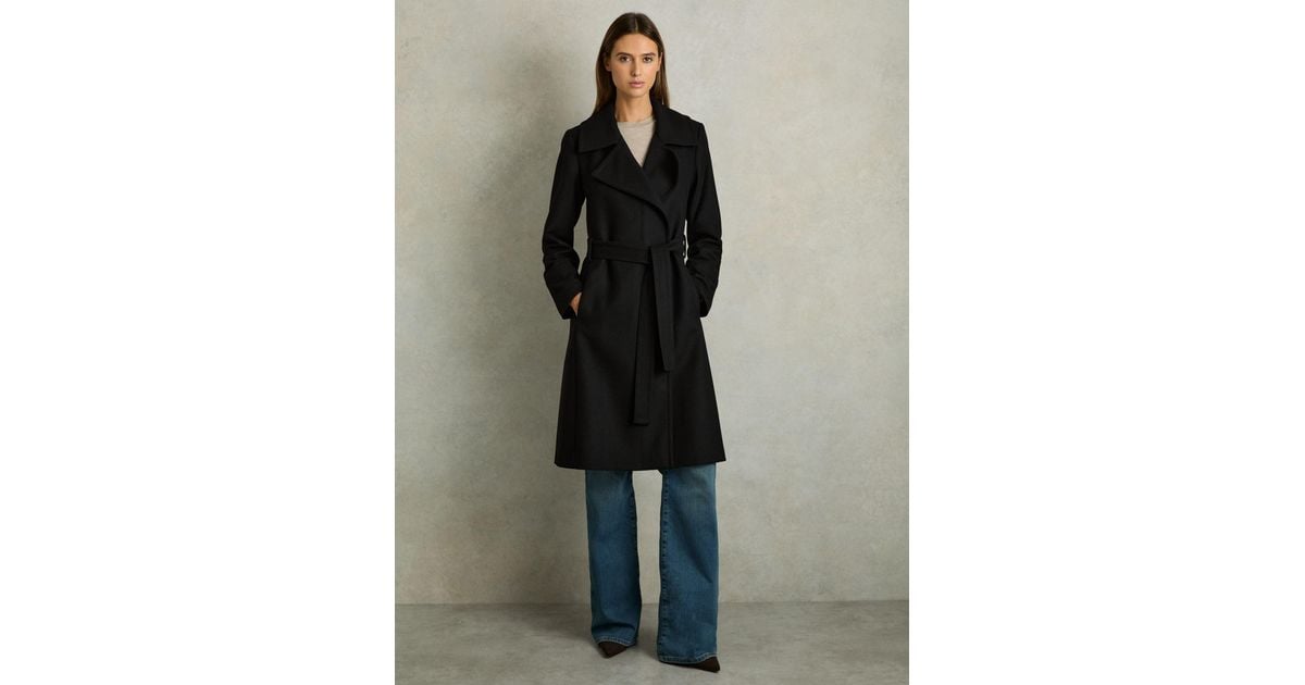 Reiss Wool Blend Belted Double Breasted Coat With Cashmere in Black | Lyst
