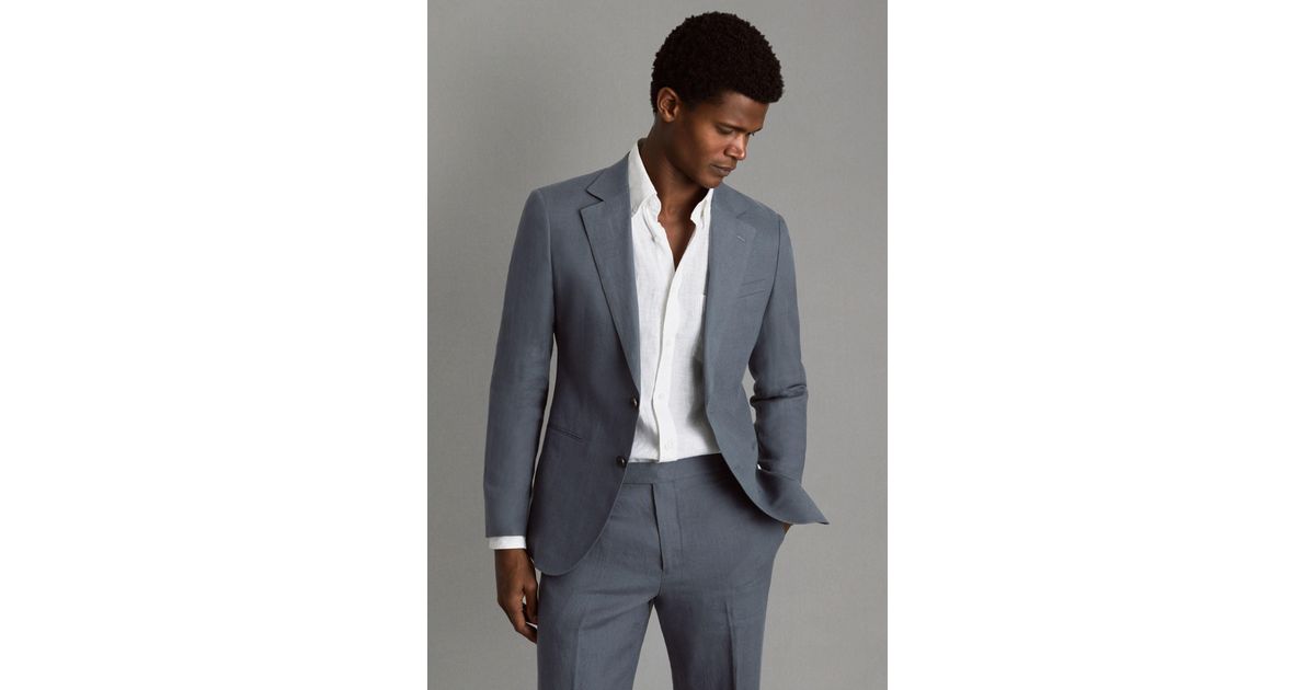 Reiss Kin - Aqua Blue Slim Fit Single Breasted Linen Blazer in Grey for ...