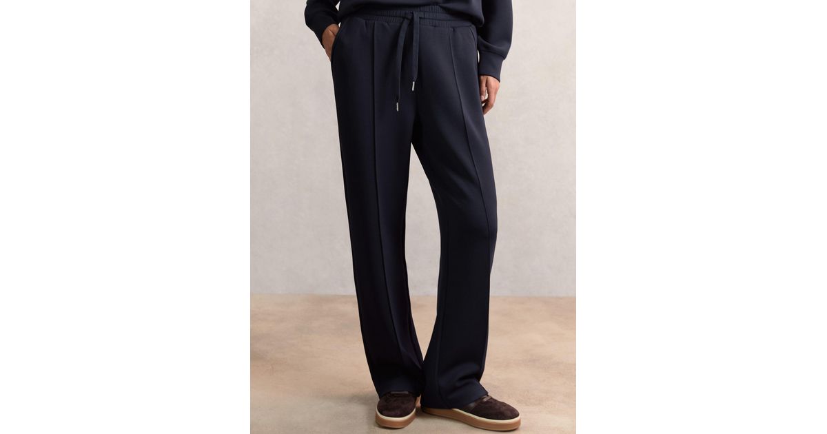 Reiss Jemma Premium Interlock Wide-Leg Joggers in Blue | Lyst UK