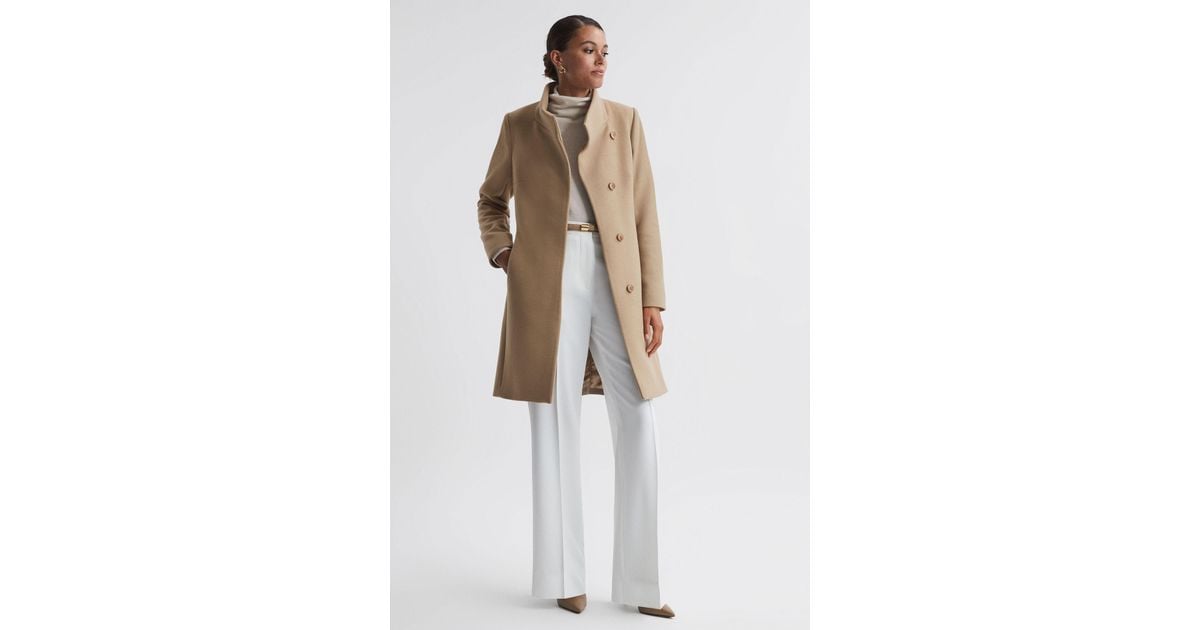 Reiss Mia - Camel Petite Wool Blend Mid-length Coat in White | Lyst UK