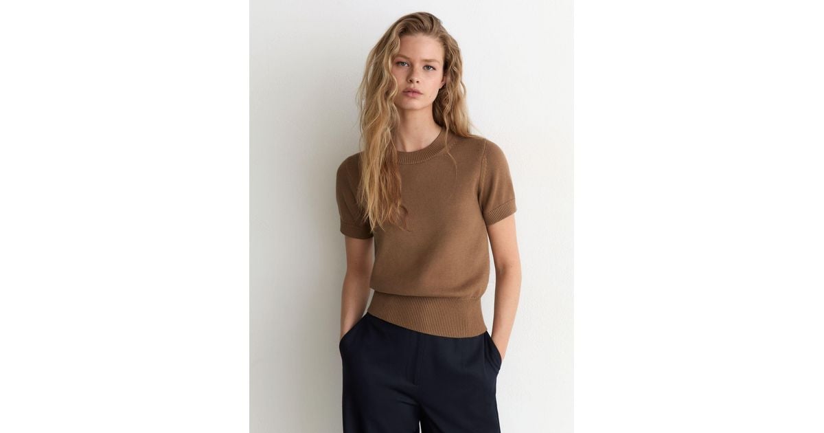 Reiss Cotton And Wool Short-Sleeve Knit Top in Blue | Lyst UK