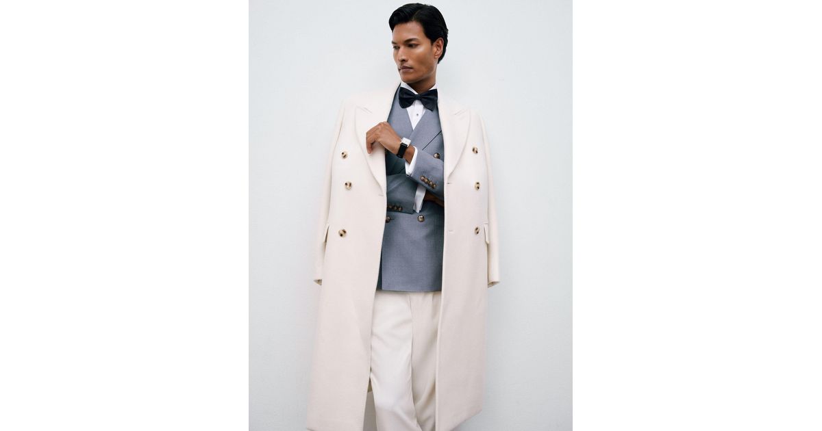 Reiss Wool-Blend Double-Breasted Overcoat in White for Men | Lyst UK