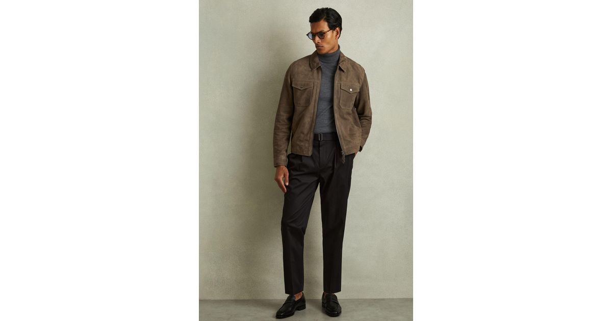 Reiss Pike - Light Charcoal Grey Suede Zip-through Trucker Jacket, M ...