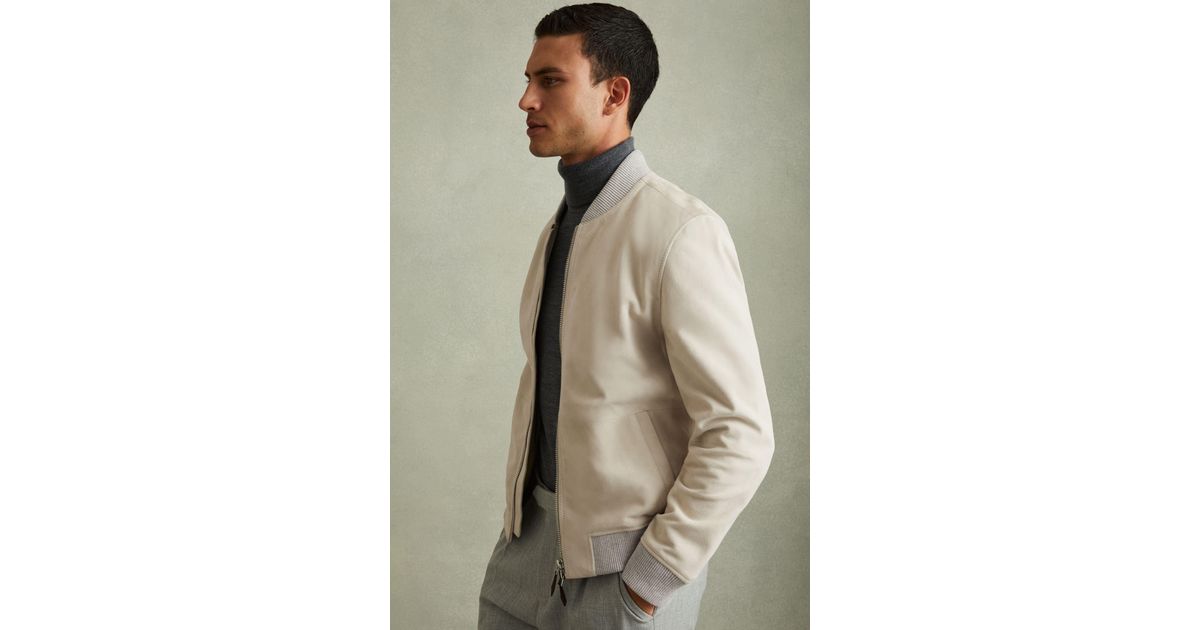 Reiss Suede Bomber Jacket in Natural for Men | Lyst UK